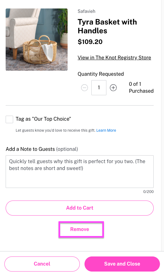 How do I remove a Knot Registry item from my Registry? – The Knot